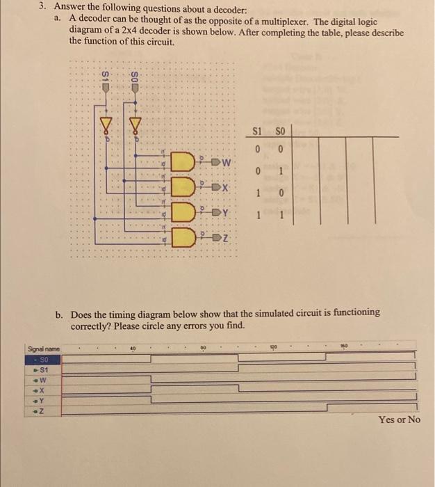 Solved 3. Answer the following questions about a decoder: a. | Chegg.com