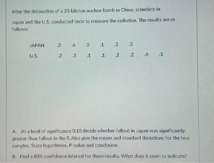 Solved After the detonation of a 20-kiloton nuclear bornb in | Chegg.com