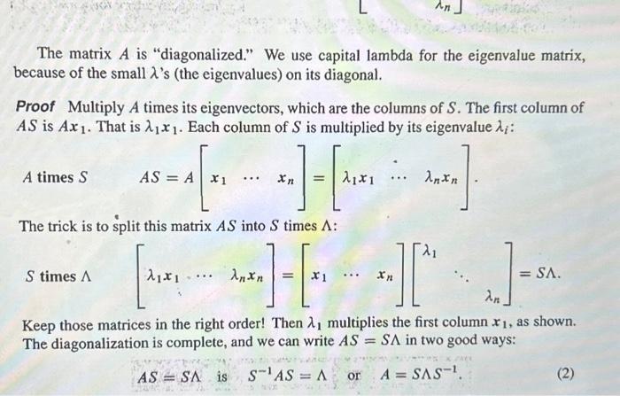 Solved Eigenvector matrix S Eigenvalue matrix Λ | Chegg.com