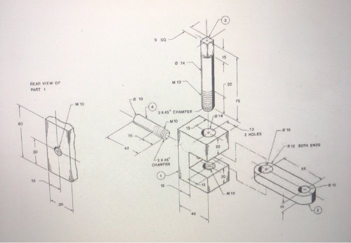 Solved 9 SG REAR VIEW OF PART 1 HAMFER 2 HOLES -R12 BOTH | Chegg.com