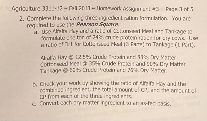 Agriculture 3311-12 - Fall 2013 - Homework Assignment | Chegg.com