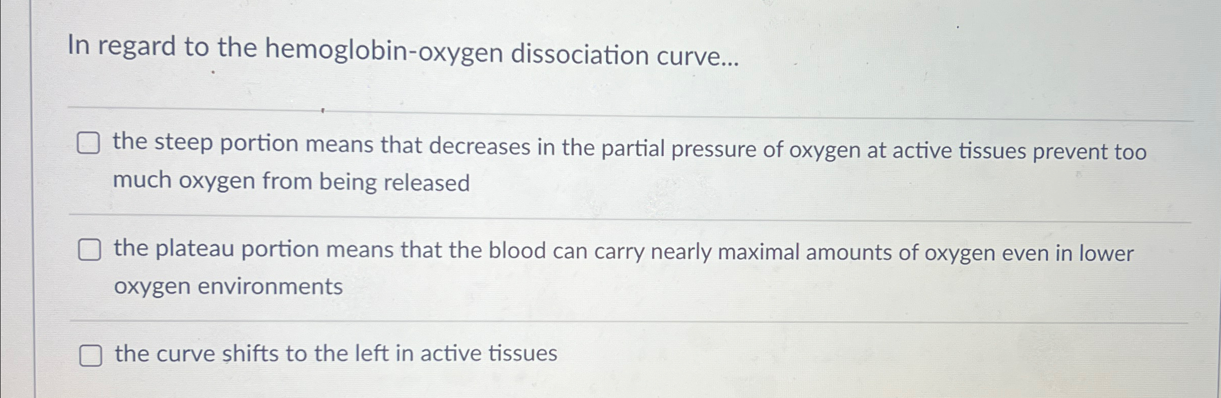 Solved In regard to the hemoglobin-oxygen dissociation | Chegg.com