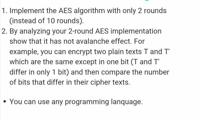 1. Implement the AES algorithm with only 2 rounds | Chegg.com