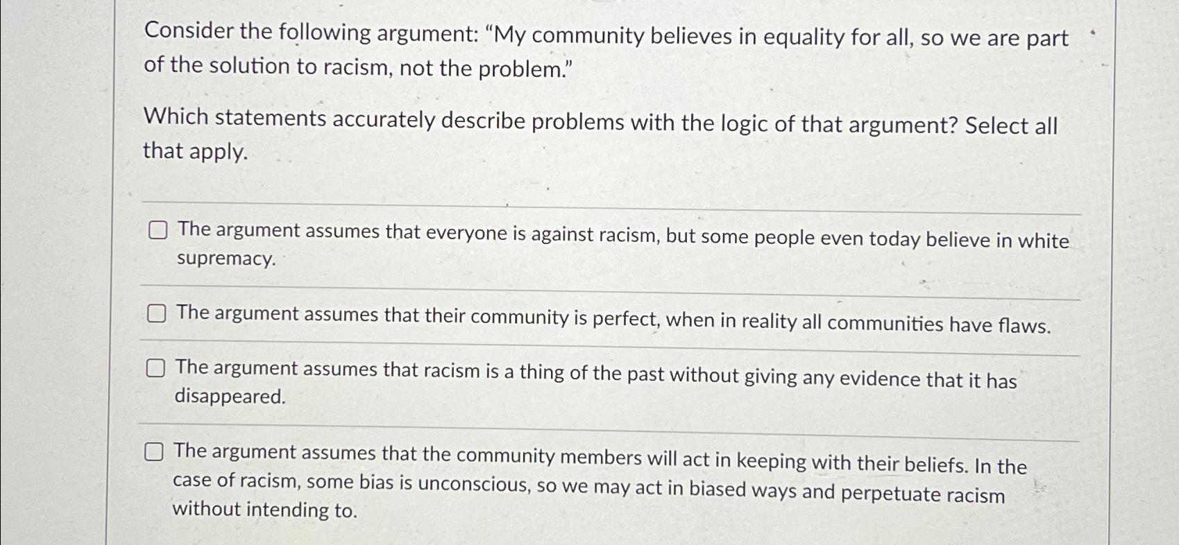 Solved Consider the following argument: "My community | Chegg.com