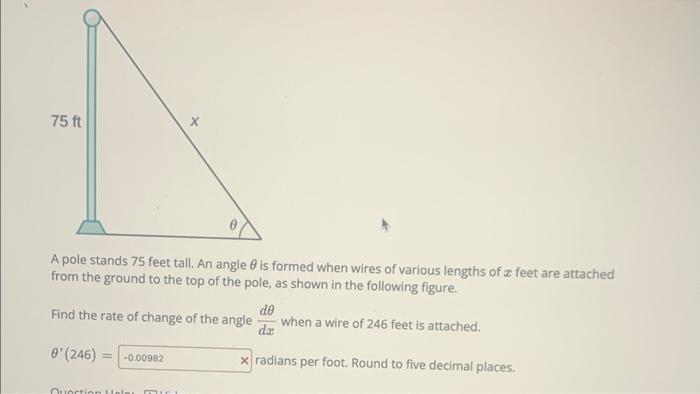 Solved A pole stands 75 feet tall. An angle θ is formed when | Chegg.com