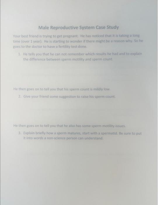 Solved Male Reproductive System Case Study Your best friend | Chegg.com
