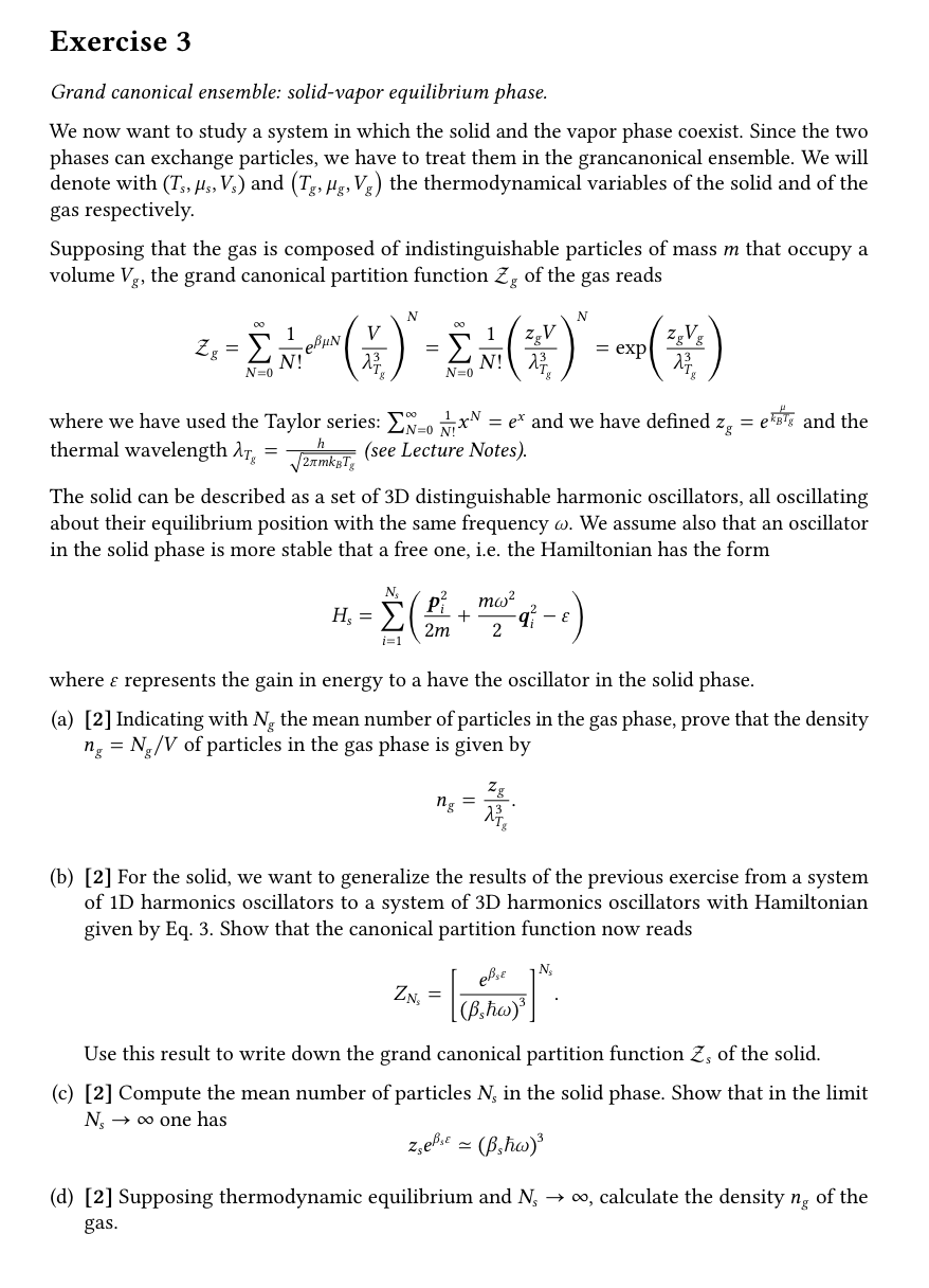 Solved Exercise 3Grand canonical ensemble: solid-vapor | Chegg.com