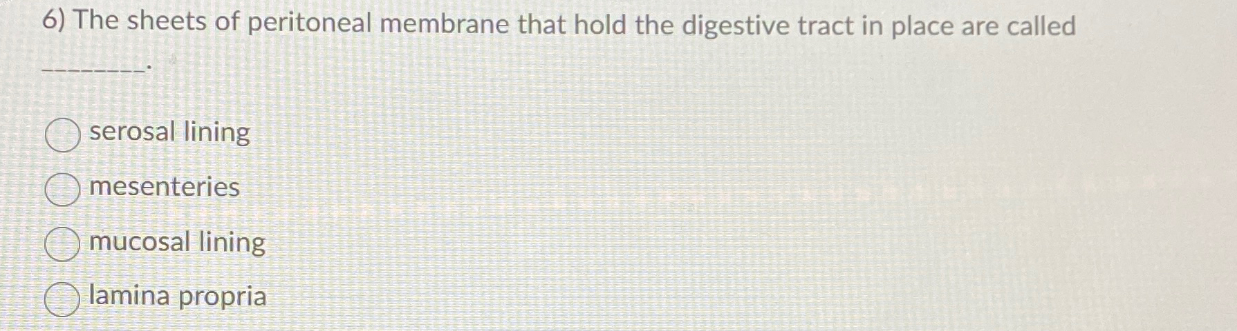 Solved The sheets of peritoneal membrane that hold the | Chegg.com