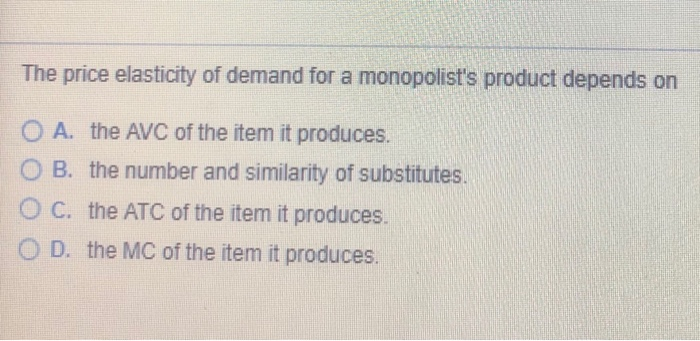 Solved The price elasticity of demand for a monopolist's | Chegg.com