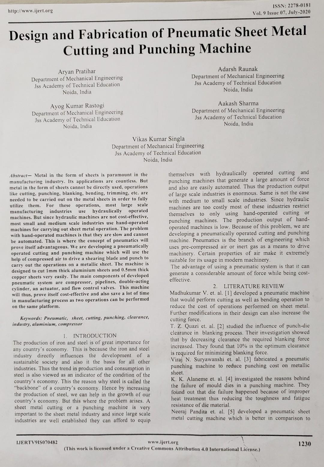 Design and Fabrication of Pneumatic Sheet Metal | Chegg.com