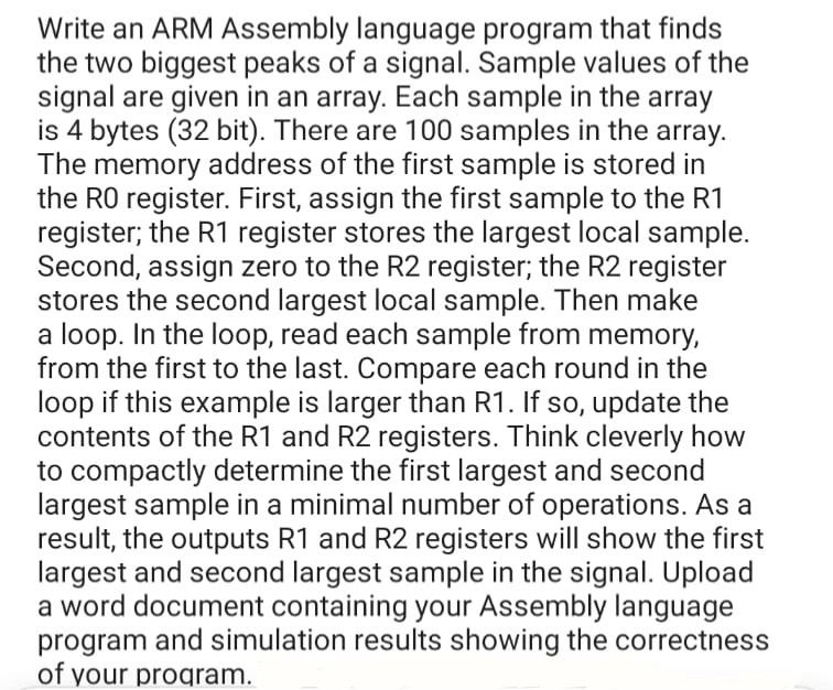 Write an ARM Assembly language program that finds the | Chegg.com