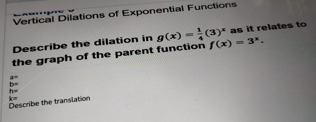 Solved Vertical Dilations of Exponential FunctionsDescribe | Chegg.com
