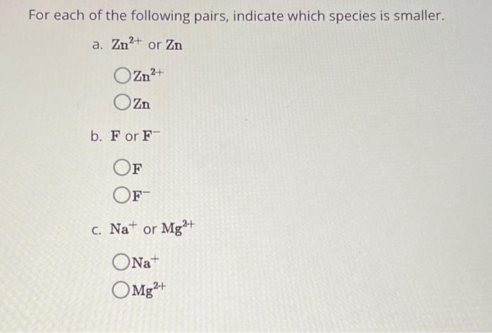 Solved For each of the following pairs, indicate which | Chegg.com