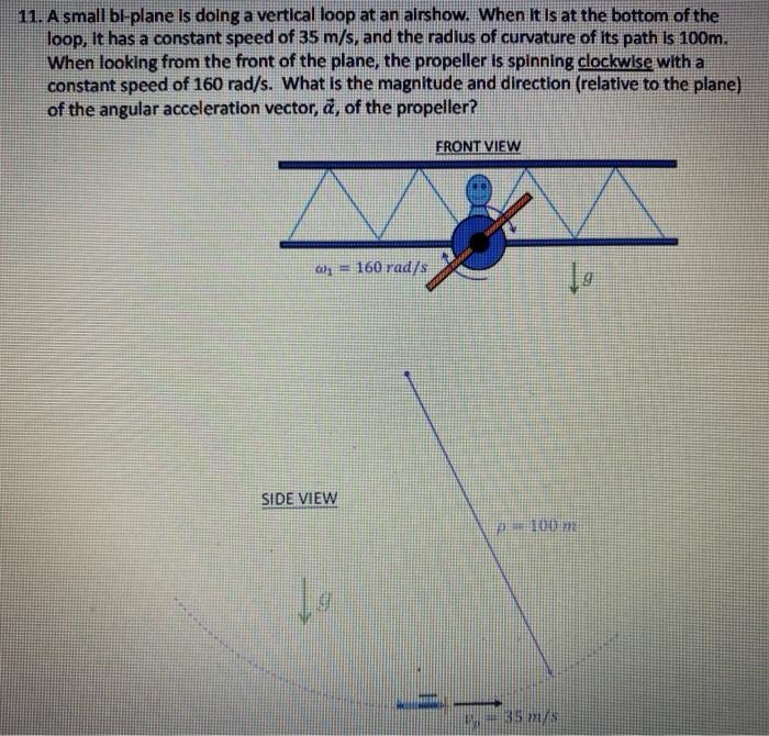 Solved 11. A small bl-plane is doing a vertical loop at an | Chegg.com