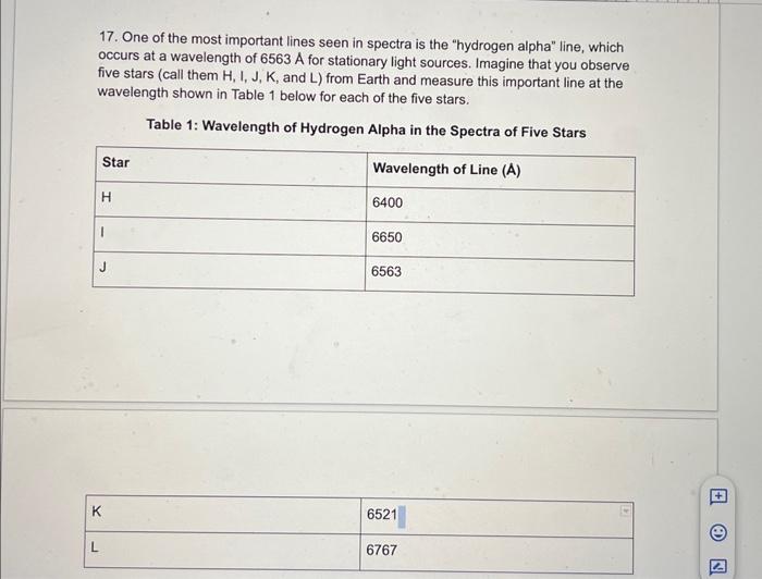 Solved 17. One of the most important lines seen in spectra | Chegg.com