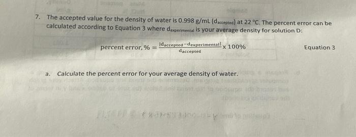 Solved The accepted value for the density of water is 0.998 | Chegg.com