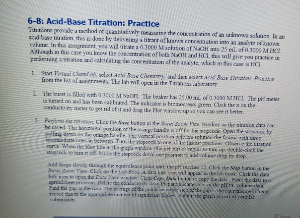 Solved 6-8: Acid-Base Titration: Practice Titrations provide | Chegg.com