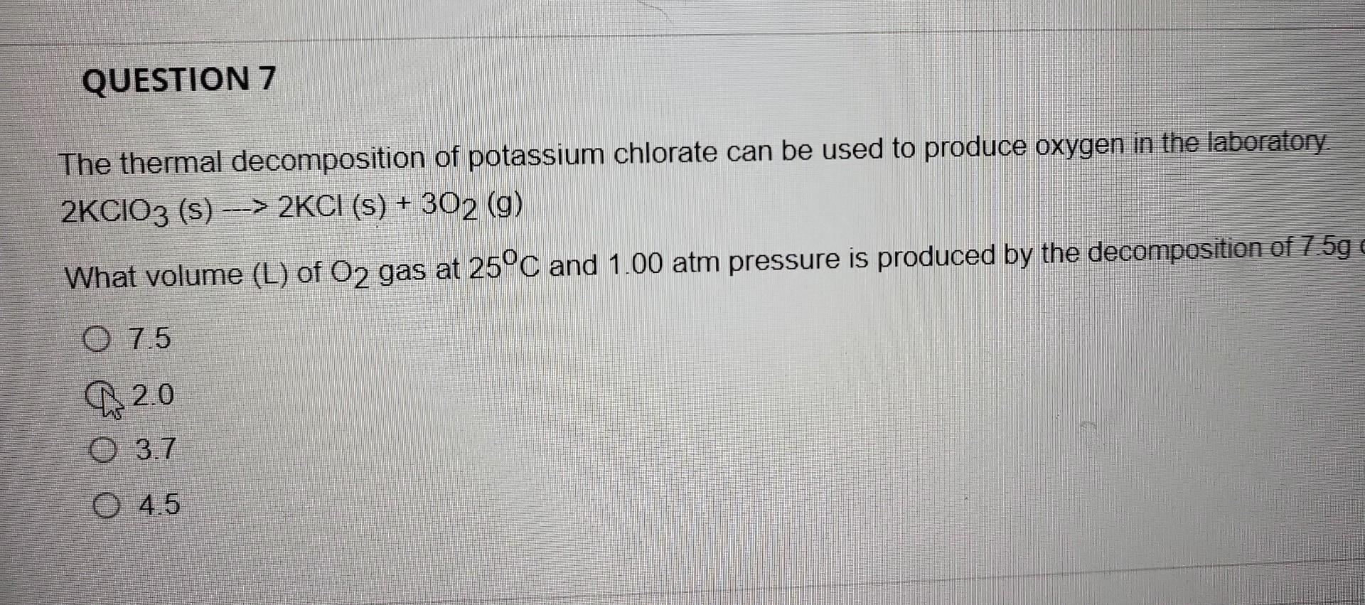 Solved The thermal decomposition of potassium chlorate can | Chegg.com