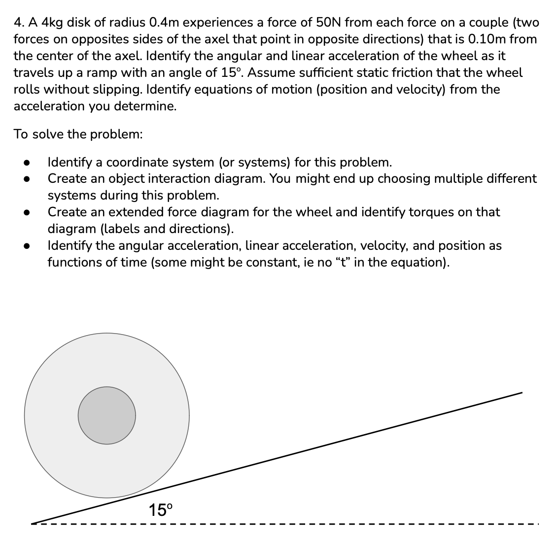 Solved 4. ﻿A 4 ﻿kg disk of radius 0.4 ﻿m experiences a force | Chegg.com