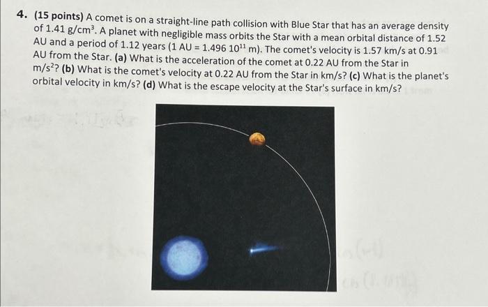 Solved 4. (15 points) A comet is on a straight-line path | Chegg.com