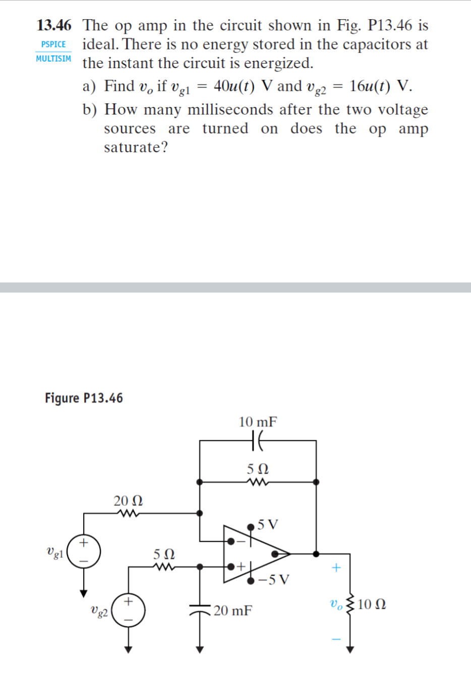Solved 13.46 ﻿The op amp in the circuit shown in Fig. P13.46 | Chegg.com