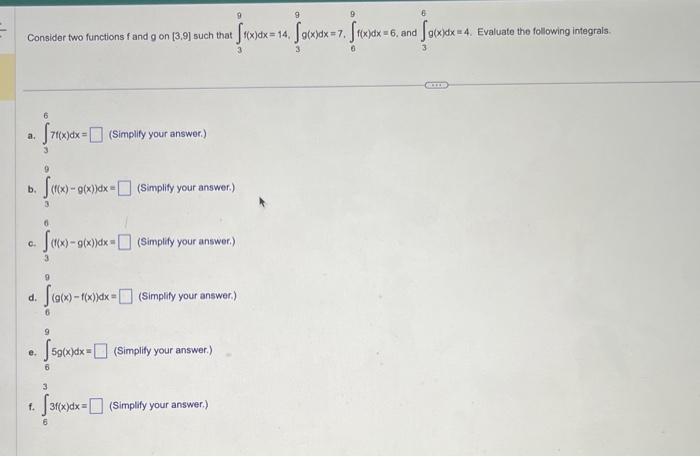 Solved Consider two functions f and g on [3,9] such that | Chegg.com