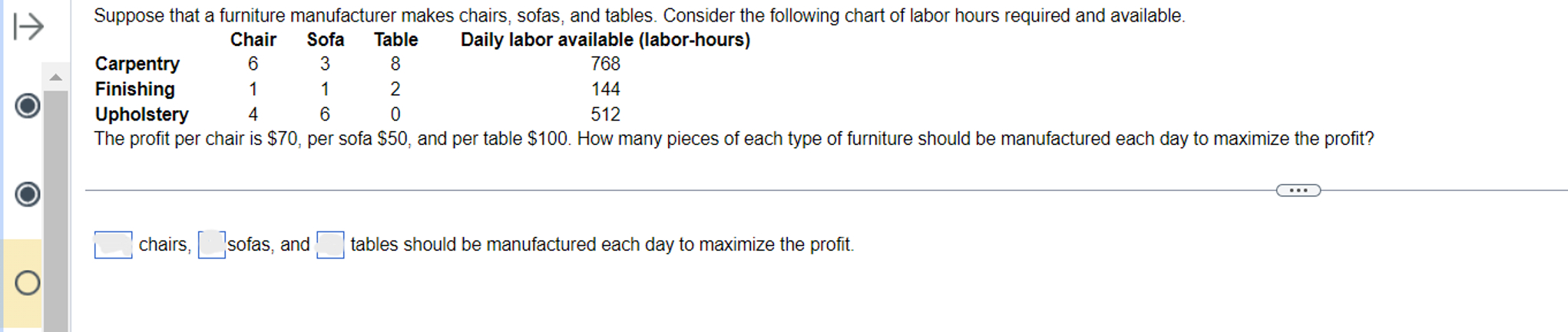 Solved Suppose that a furniture manufacturer makes chairs, | Chegg.com