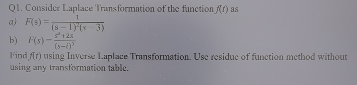 Solved Q1. ﻿Consider Laplace Transformation of the function | Chegg.com