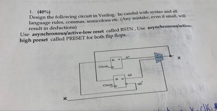 Solved 1. (40%) Design the following circuit in Verilog, be | Chegg.com