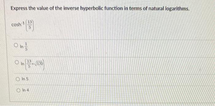 Solved Express the value of the inverse hyperbolic function | Chegg.com