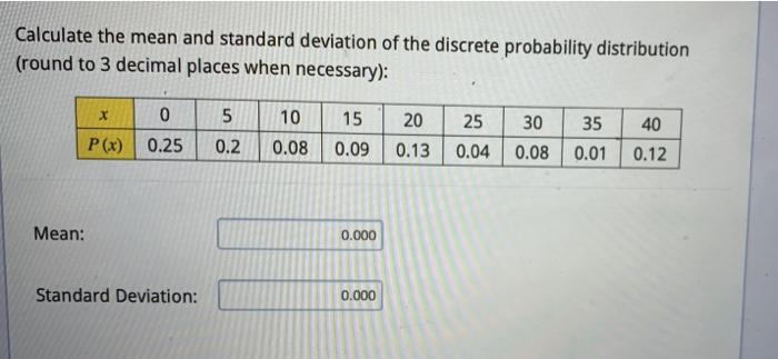 Solved Calculate the mean and standard deviation of the | Chegg.com