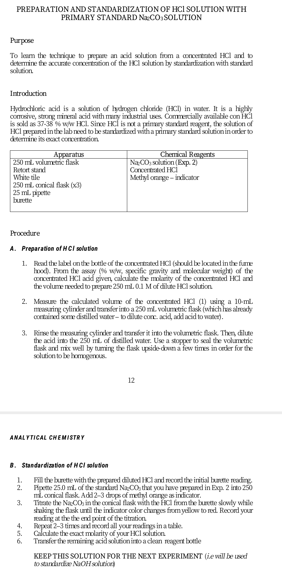 Solved PREPARATION AND STANDARDIZATION OF HCI SOLUTION WITH | Chegg.com