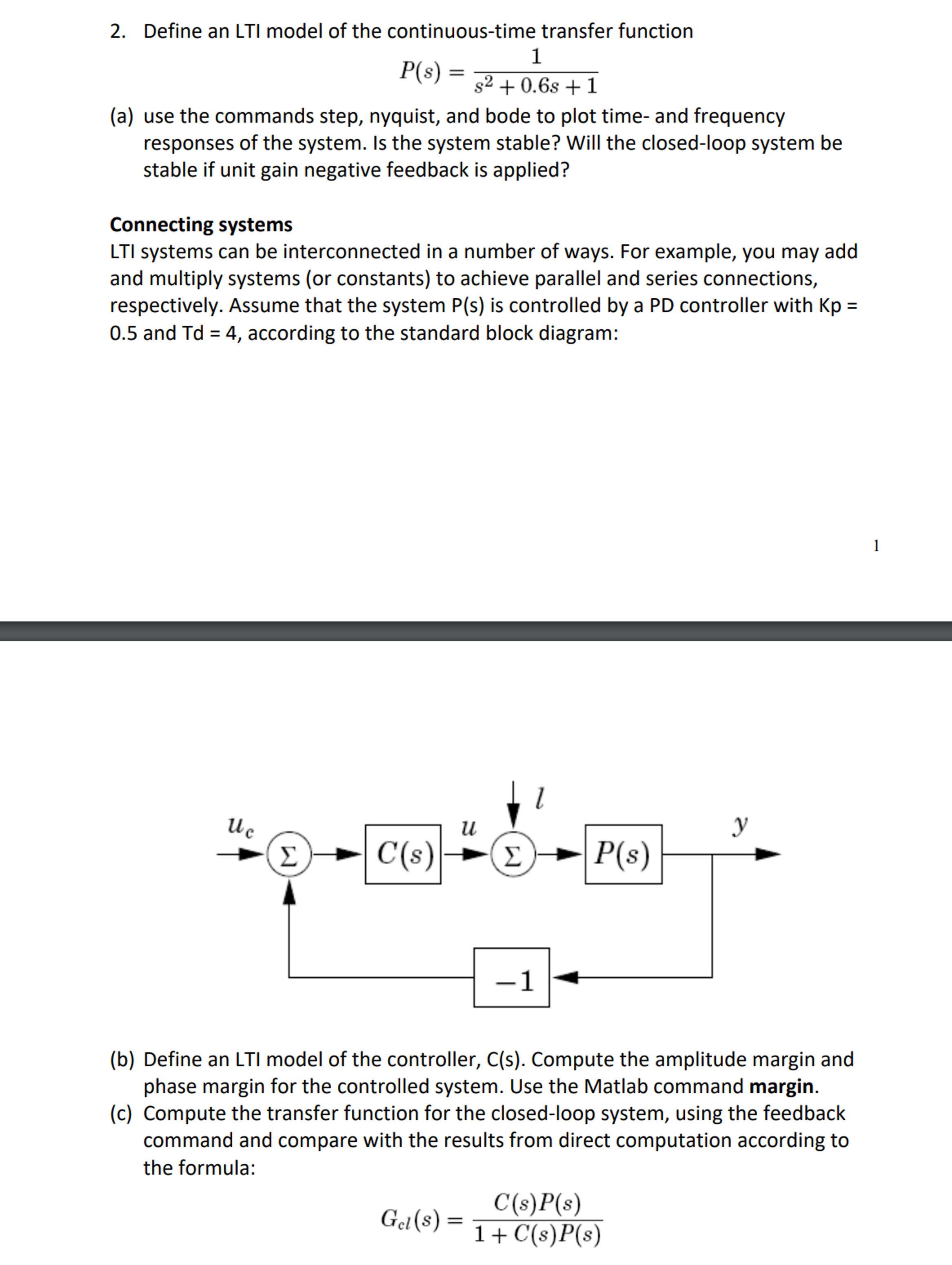Define an LTI model of the continuous-time transfer | Chegg.com