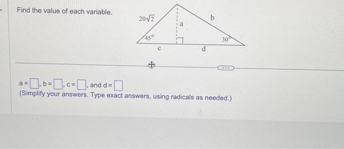Solved Find the value of each variable. a=,b=,c=, and d= | Chegg.com