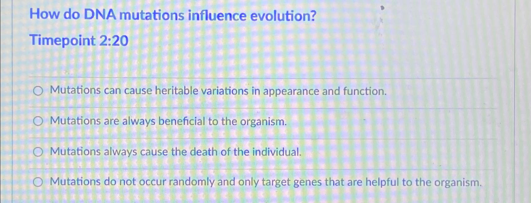 Solved How do DNA mutations influence evolution?Mutations | Chegg.com