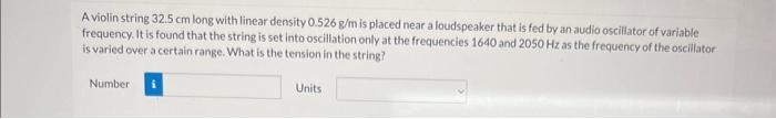 Solved A violin string 32.5 cm long with linear density | Chegg.com