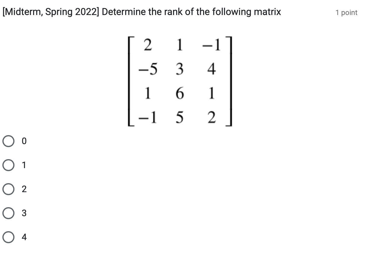 Solved [Midterm, ﻿Spring 2022] ﻿Determine the rank of the | Chegg.com