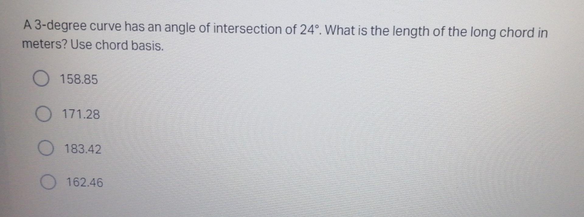 Solved A 3-degree curve has an angle of intersection of 24°. | Chegg.com