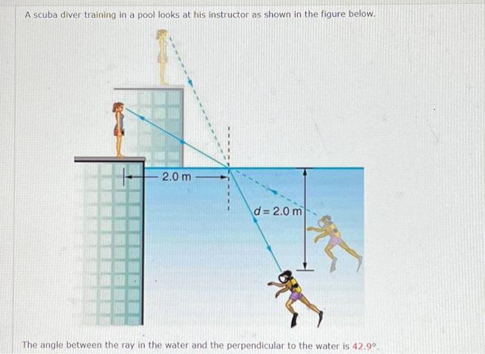 Solved A scuba diver training in a pool looks at his | Chegg.com