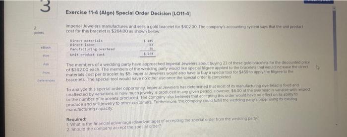 Solved Exercise 11-4 (Algo) Special Order Decision [LO11-4] | Chegg.com