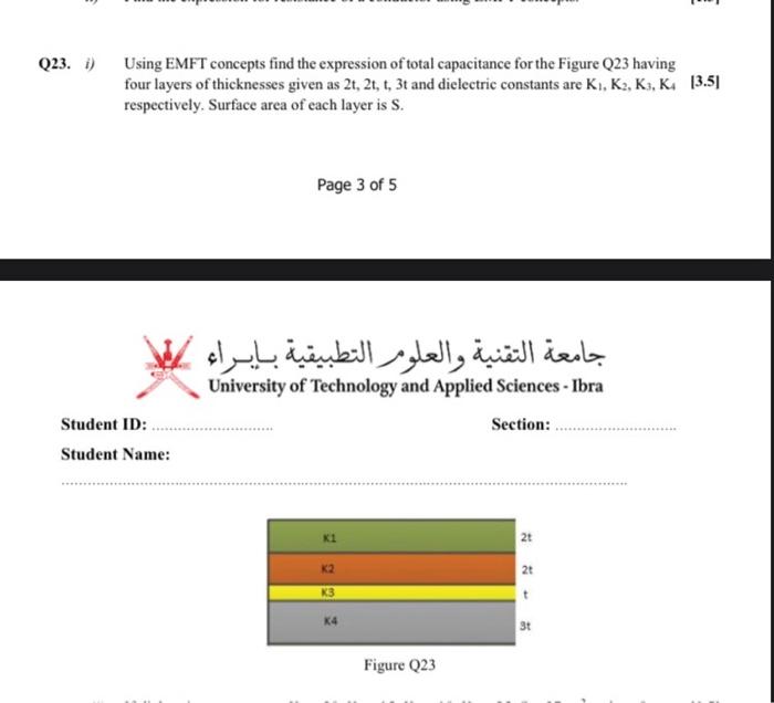 Solved Q23.1) Using EMFT concepts find the expression of | Chegg.com
