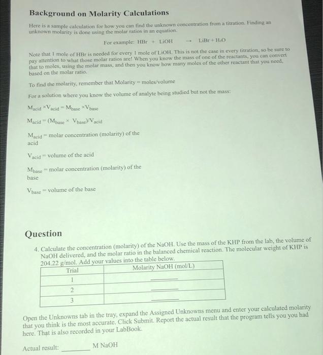 Solved Using Titration to Measure Molarity Purpose To learn | Chegg.com