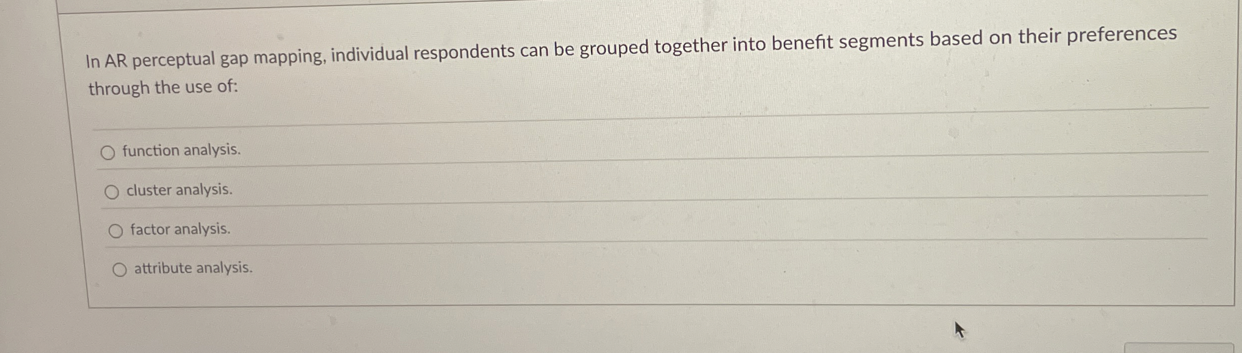 Solved In AR perceptual gap mapping, individual respondents | Chegg.com