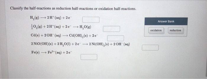 Solved Classify the half-reactions as reduction | Chegg.com