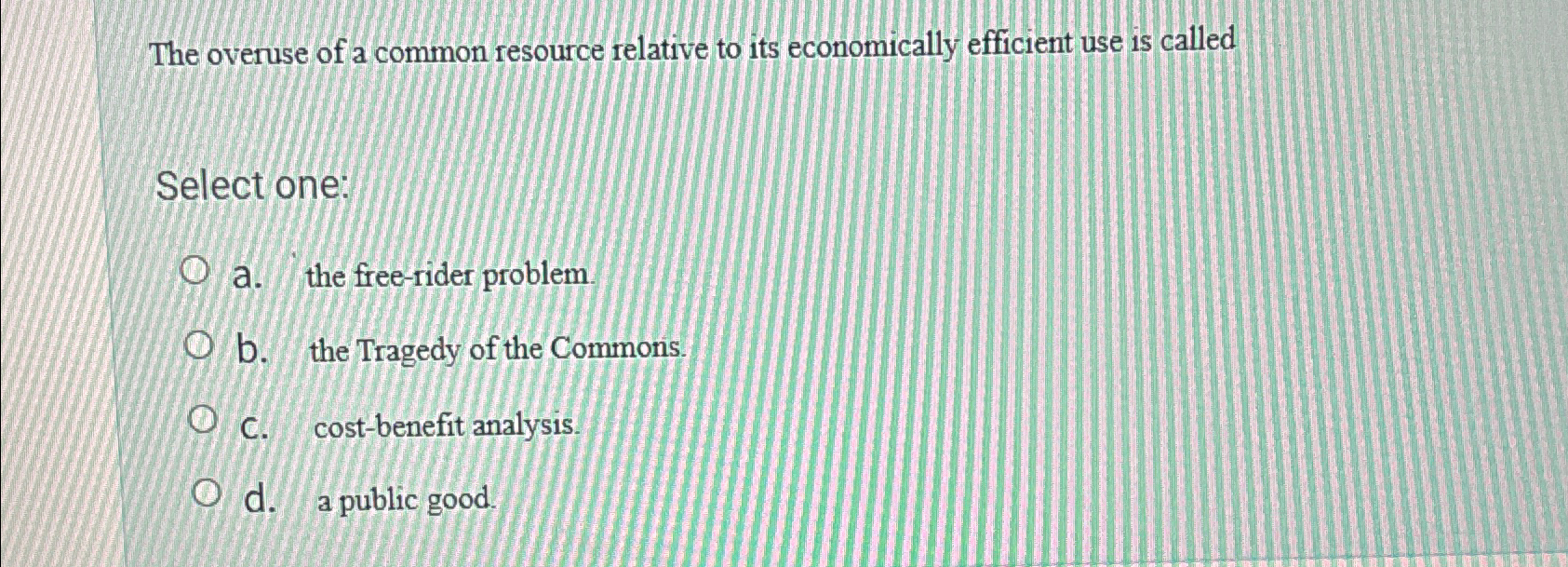 Solved The overuse of a common resource relative to its | Chegg.com