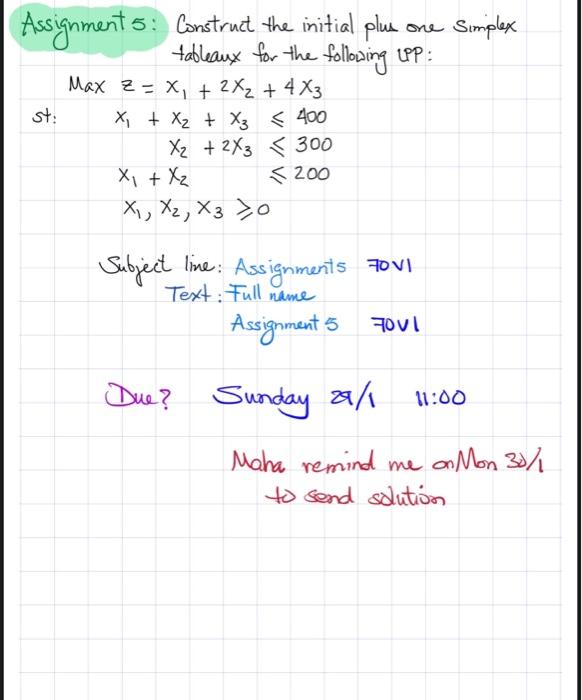 Solved Assignment 5: Construct the initial plus one simplex | Chegg.com