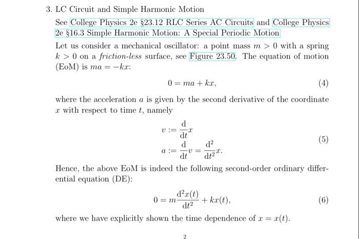 Solved 3. LC Circuit and Simple Harmonic Motion See College | Chegg.com