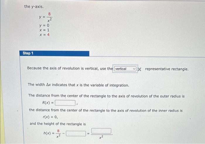 Solved the y-axis. y=x28y=0x=1x=4 Step 1 Because the axis of | Chegg.com