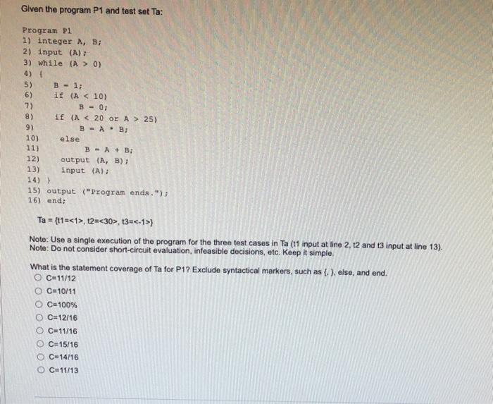 Solved Given the program P1 and test set Ta: Program P1 1) | Chegg.com