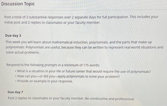 Solved Post a total of 3 substantive responses over 2 | Chegg.com